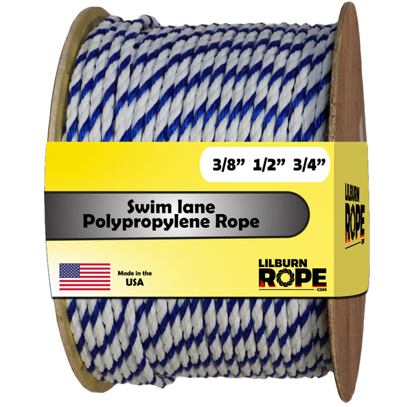 3 Strand White and Blue Polypropylene Pool Swim Lane Rope - Multiple S ...